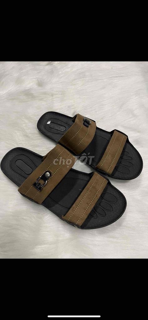 Dép quai ngang nam da lộn màu nâu đen - 128839961