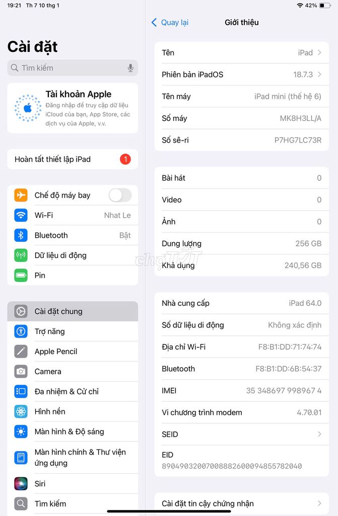 IPAD MINI 6 256GB 5G + WIFI MÀU TRẮNG - 130203872