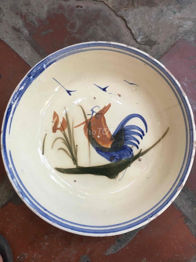 Đĩa sứ Gà xưa vẽ tay, đĩa đẹp như hình chụp, kích - 99945903