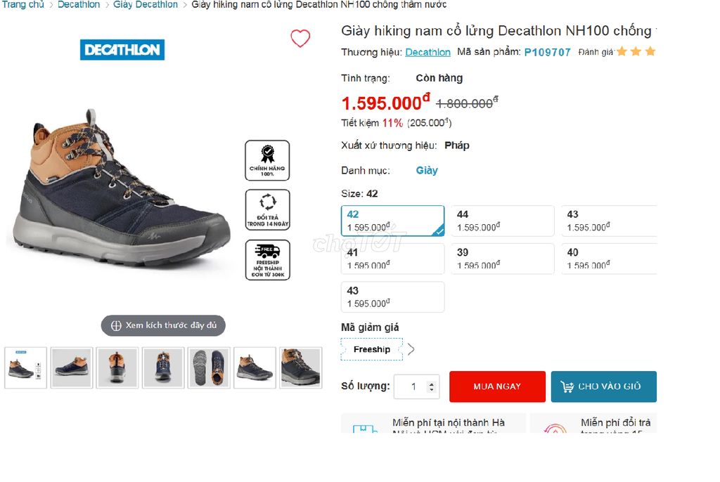 Giày hiking nam chuyên leo núi Decathlon QueChua - 121695352