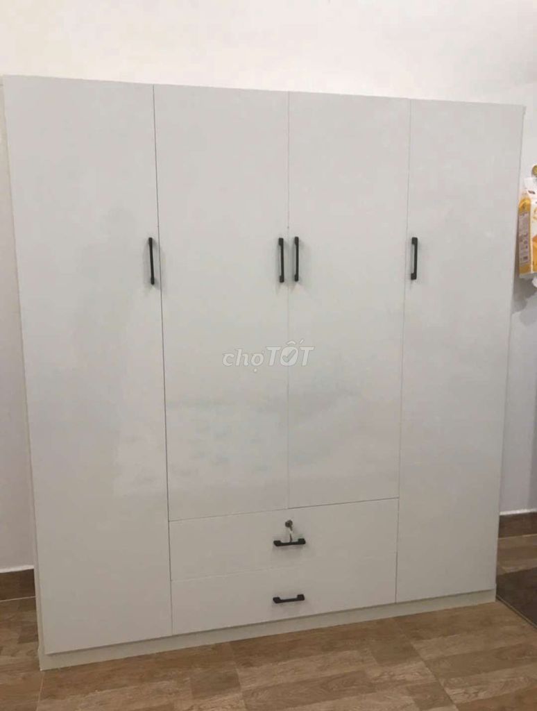 TỦ NHỰA 4 CÁNH KHUNG MÀU VÂN GỖ SỒI CÁNH TRẮNG - 129946226