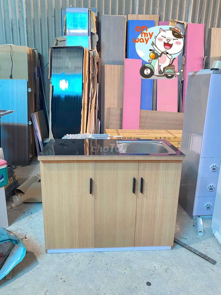 Tủ bếp nhựa Đài Loan kt 1m #đủ pk #freeship - 123633537