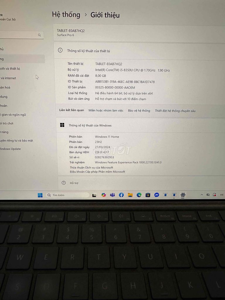 Thanh lí Surface Pro 6 I5 8350| 8Gb| 256gb dùng ok - 130462446